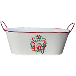 Oval metal container "Tis the Season" 14"x8"x5"H